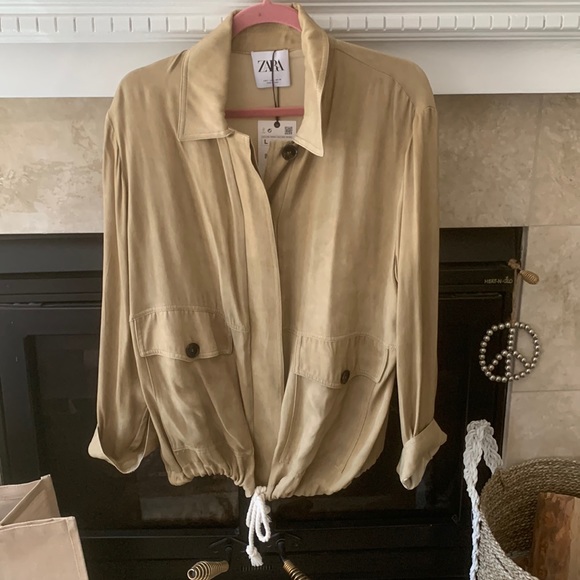 Zara | Jackets & Coats | Zara Buttoned Front Jacket With Drawstring ...